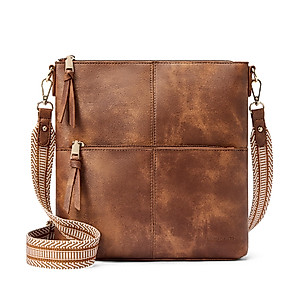 WESTBRONCO Crossbody Purses for Women, Medium Shoulder Handbags Vegan Leather Casual Satchel with Guitar Strap