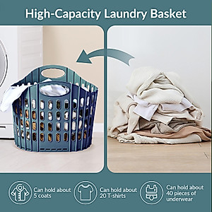 YARWAYER 2 Pack Laundry Hampers, Collapsible Plastic Laundry Basket, Shopping Bag with Carry Handle, Foldable Washing Bin Kitchen Storage for Bathroom, Camping, Supermarket and Car Trunk, Blue