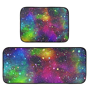 Colorful Galaxy Kitchen Mat [2 PCS] Cushioned Anti-Fatigue Kitchen Rug, Waterproof Non-Slip Kitchen Mats and Rugs Set for Kitchen, Floor Home, Office, Sink, Laundry,19.7"x47.2"+19.7"x27.6"