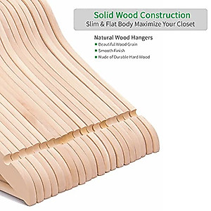 Nature Smile 20 Pack Premium Adult Unfinished Natural Solid Wooden Clothes Hangers Wood Suit Coat Jacket Hanger with Extra Smoothly Cut Notches and Bar - 360°Stronger Rotatable Hook