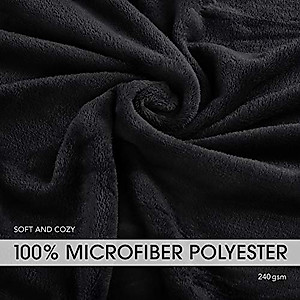 LotFancy Fleece Throw Blanket, Twin Size, 60”x80”, Flannel Plush Velvet Throw for Couch Bed Sofa Dorm Home, Comfy Microfiber Blanket, Lightweight Black