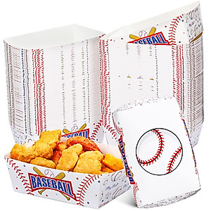 Junkin 100 Pcs 2 lb Football Baseball Paper Bowl Football Food Trays Football Birthday Decor for Party Supplies (Baseball Style)