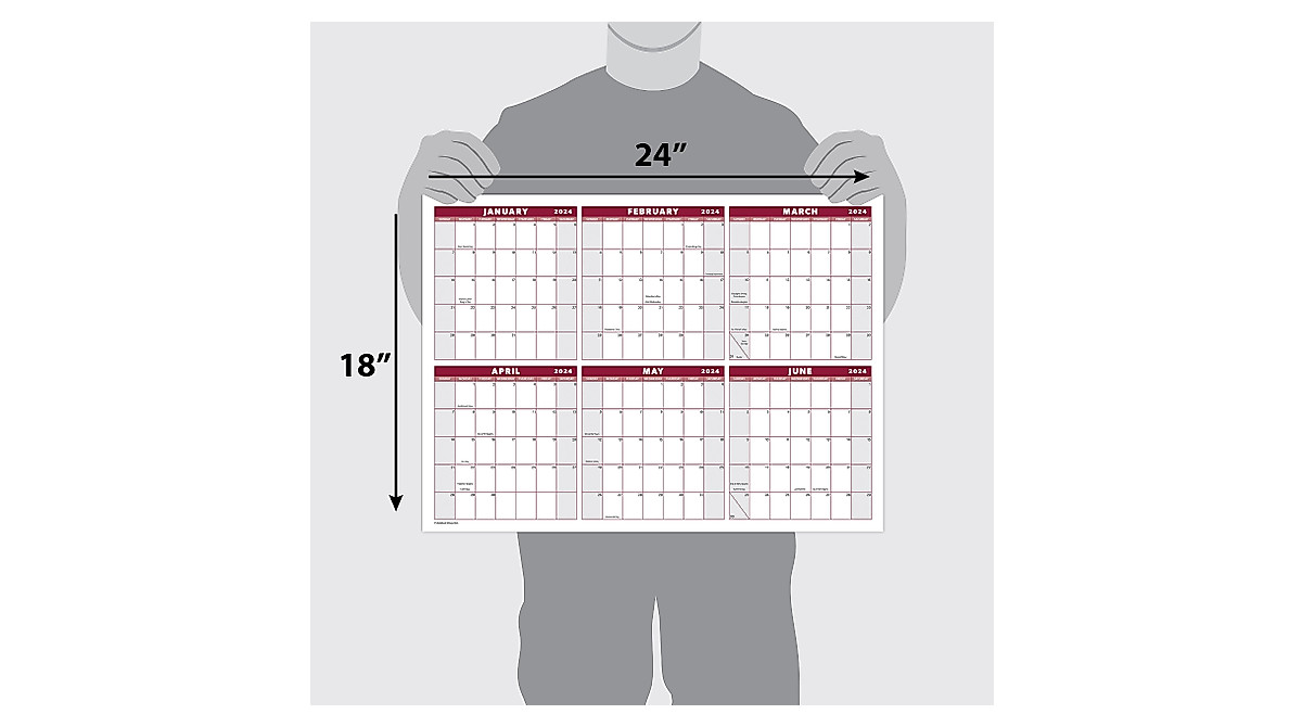 2024 Large 24" x 36" Dry Erase Wall Calendar
