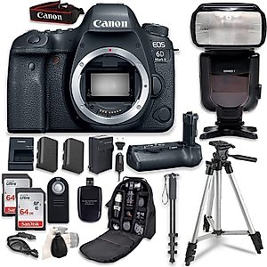 Canon EOS 6D Mark II DSLR Body - with Canon BG-E21 Battery Grip + Professional Accessory Bundle (14 Items) (Renewed)