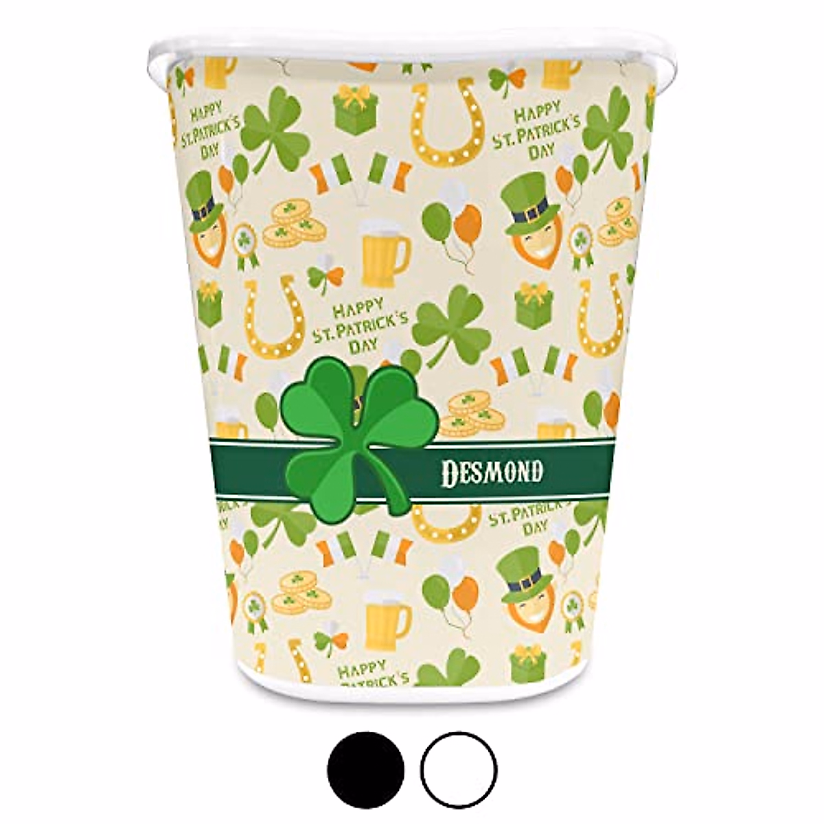 RNK Shops St. Patrick's Day Waste Basket - Single Sided (Black) (Personalized)