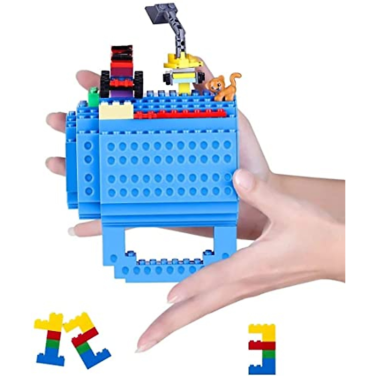 Gvendo Build-on Brick Coffee Mug,Novelty Funny DIY Coffee Cup with Building Blocks,Creative Water Coffee Cups Gifts for Birthday Christmas Kids Men Women (Blue)¡­