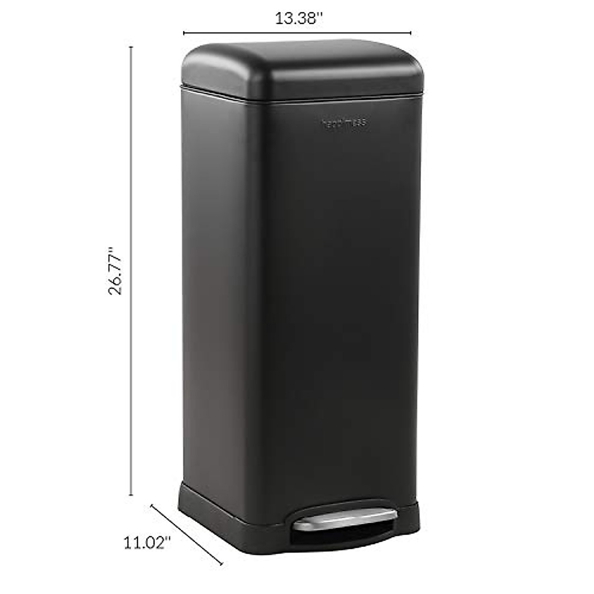 happimess HPM1007B Betty Retro 8-Gallon Step-Open Trash Can with Soft-Close Lid, Fingerprint Resistant, Modern, Minimalistic for Home, Kitchen, Laundry Room, Office, Bedroom, Bathroom, Black