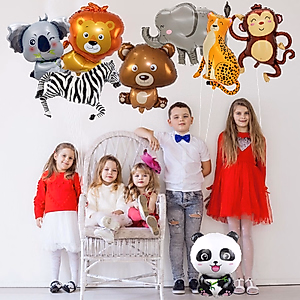 8 Pcs Safari Animal Balloons Jungle Safari Birthday Party Decorations Giant Elephant Lion Monkey Panda Zebra Animal Foil Balloons Safari Balloons for Boys Wild One Baby Shower Zoo Party Decorations