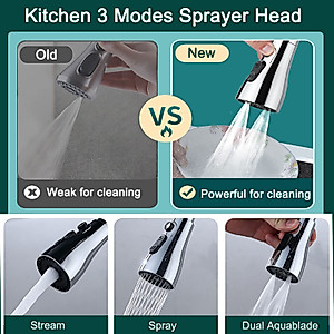 Kitchen Faucet Sink Sprayer Attachment Set,3 Modes Sink Sprayer Replacement Head with Stainless Steel Hose,Faucet Aerator and Brass Diverter Valve (5 pcs Adapter) for Washing Fruit,Dishes and Hair