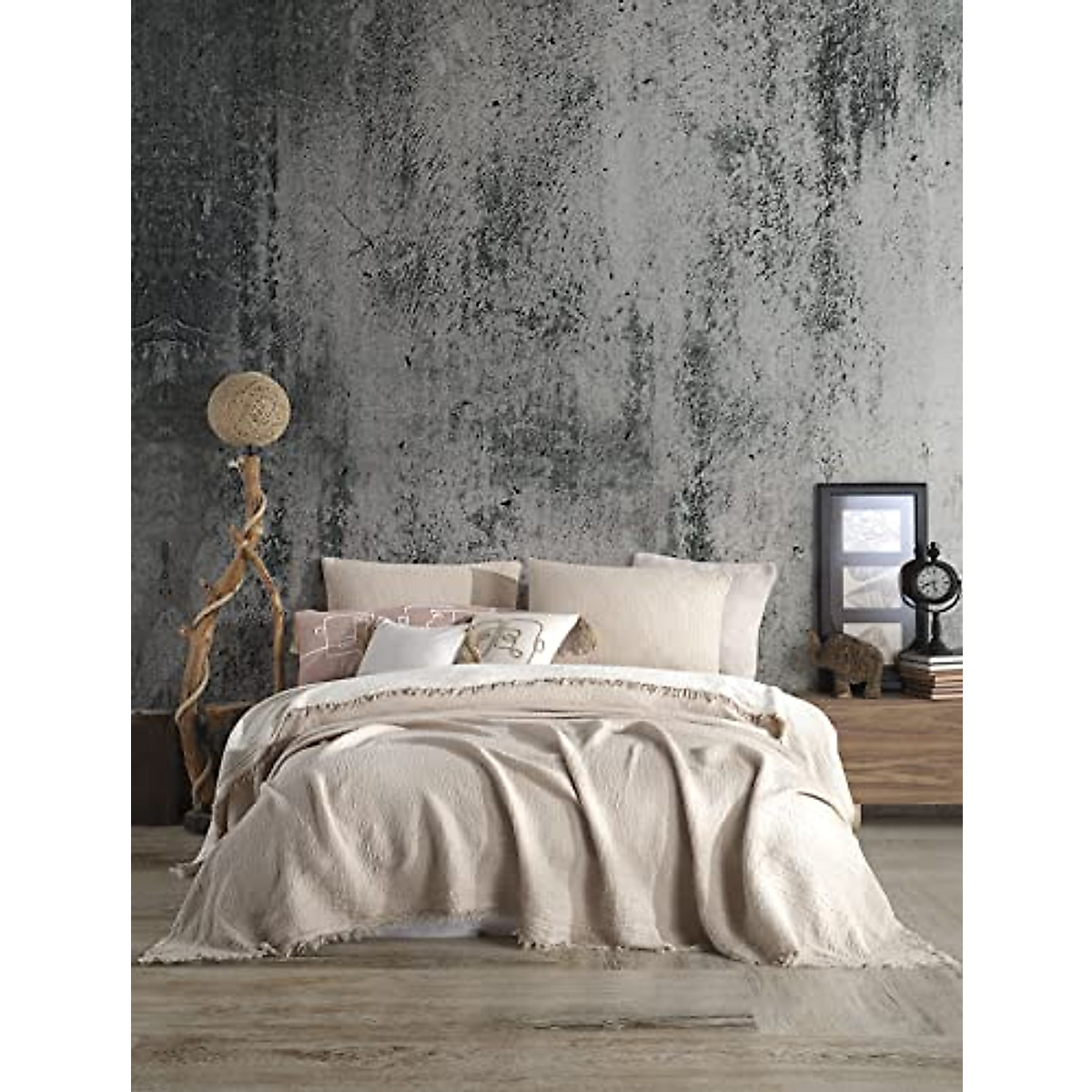 Soft King 4 and 8 Layer Gauze Rustic Bed Cover, Blue Soft Bedspread, Muslin Throw Blanket, Lightweight Blanket (Champagne, 95X106 Inches) (MTB001)