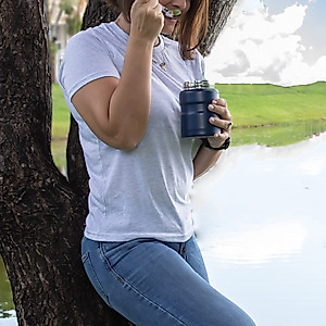 Double Wall Stainless Steel Wide Mouth 16.9 Ounce (500ml) Insulated Food Thermos for Hot Food - Leak Proof Vacuum insulated Food Jar with folding spoon for School, Office, and Travel etc. – Navy Blue