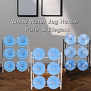 5 Gallon Water Cooler Jug Rack,3-Tier Water Bottle Holder for 6 Bottles,Heavy Duty Water Jug Storage Shelf of Carbon Steel,Detachable Water Jug Organizer Floor Protection for Home Office （White）