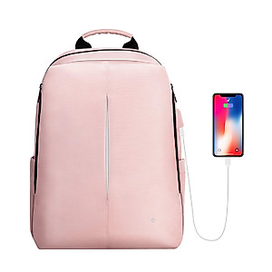 FINPAC Laptop Backpack, Casual Daypack with USB Port for Travel School Work (Pink)