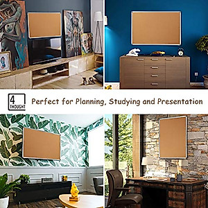 4 THOUGHT Cork Bulletin Board Large Big, 48 x 36 Inches Framed Push Pin Corkboard for Wall, Notice Memo Board with Silver Aluminium Frame for Display and Organize, 4 x 3 Feet, 10 Push Pins Included