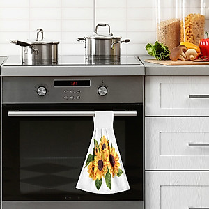 Boccsty Golden Yellow Sunflowers Hanging Kitchen Towels 2 Pieces Green Leaves Hand Painted Dish Cloth Tie Towels Hand Towel Tea Bar Towels for Bathroom Farmhous Housewarming Tabletop Home Decor