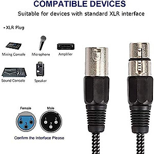 KINXIYU XLR Cable 20 FT, 3 Pin Nylong Braided Balanced XLR Male to XLR Female Microphone DMX Patch Cords (Pure Copper Conductors)