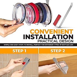 ELYPRO - Tumbler Lid Organizer, Under-Cabinet Cup Lid Holder for Stanley, Yeti, Hydro Flask, Self-Adhesive Under-Cabinet Mount, Kitchen Cabinets and Countertops Organization, Steel (Drink Lids)