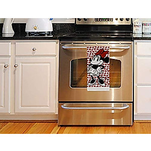 Disney 100% Cotton Kitchen Towels, 2pk, Perfect for Drying Dishes & Hands, Absorbent, Light Weight, and Adorable- Machine Washable- 16” x 26” - Minnie Red Bows