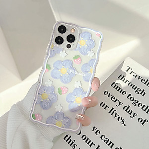 Ownest Compatible for iPhone 13 Pro Max Clear Case 6.7 Inch with Flower Cute Strawberry Lace Design for Girls Woman TPU Protective Slim Shockproof Floral Case for iPhone 13 Pro Max-Blue