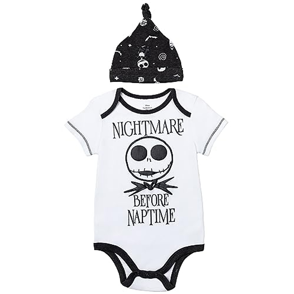 Disney Nightmare Before Christmas Newborn Baby Boys Short Sleeve Bodysuit Pants and Hat 3 Piece Outfit Set 0-3 Months