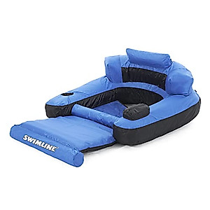Swimline Inflatable Durable Fabric Swimming Pool Floating Lounger Chair with Armrest, Backrest, and Built-in Cupholder for Adults and Kids, Blue