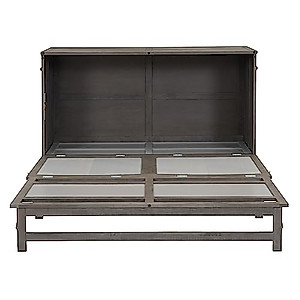Yuxuanhang Queen Size Solid Wood Murphy Bed with Charging Station and Large Storage Drawer, Space-Saving Design for Small Spaces Guest Room Lounge or Office, Antique Grey