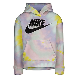 Nike Girl's Club Fleece Tie-Dye Hoodie (Little Kids) Purple 6 Little Kid