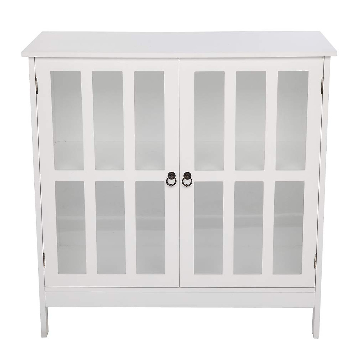 Storage Sideboard Buffet, Transparent Double Door Side Cabinet Wooden Storage Cupboard with Glass Door for Home Kitchen Hallway Dining Room, Console Table Server Display, White