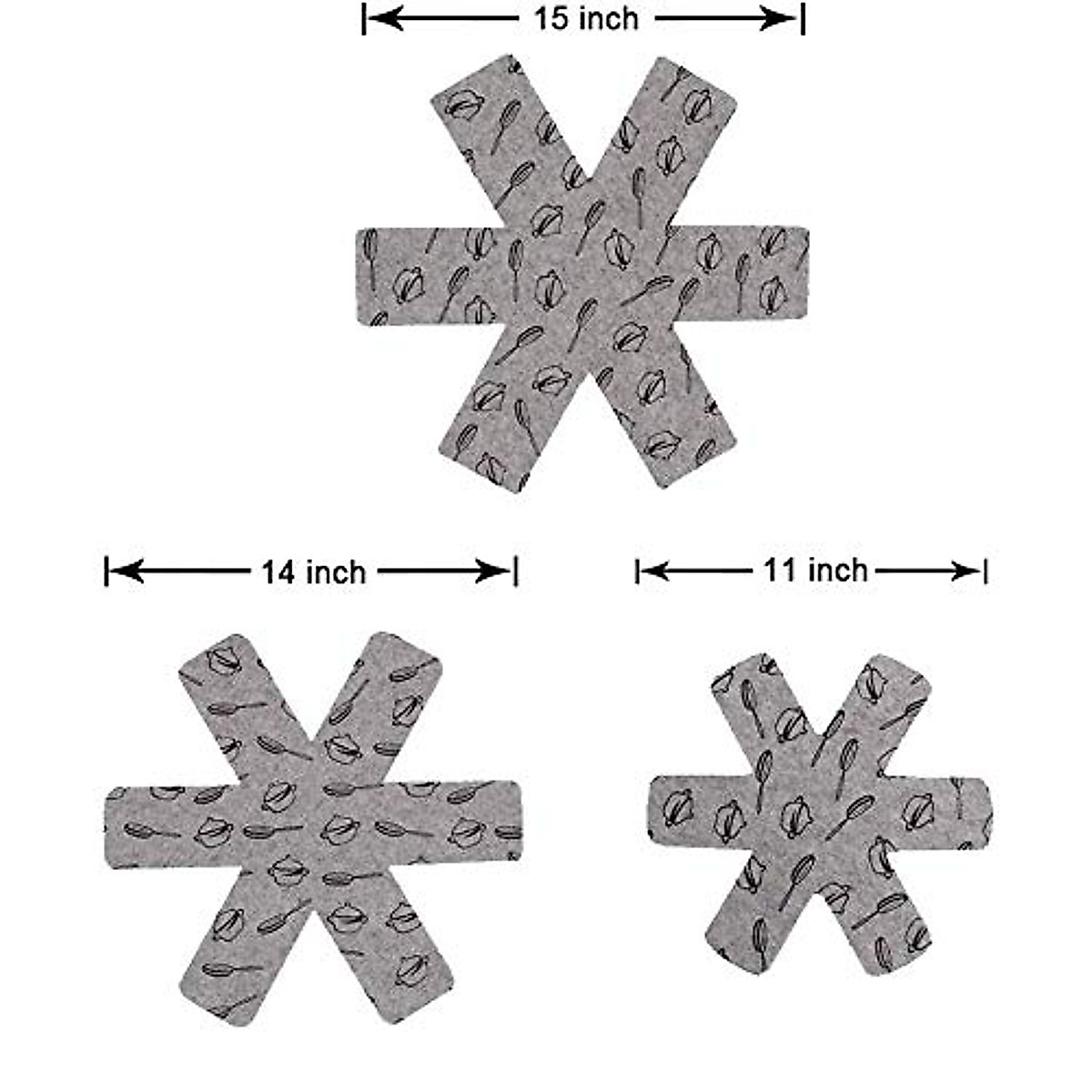 HengLiSam Pot and pan Protectors, Set of 12 and 3 Different Size, Pot dividers pad to Prevent Scratching, Anti-Slip Pans Separator and Protect Surfaces of Cookware Storage (Gray cookware Pattern)