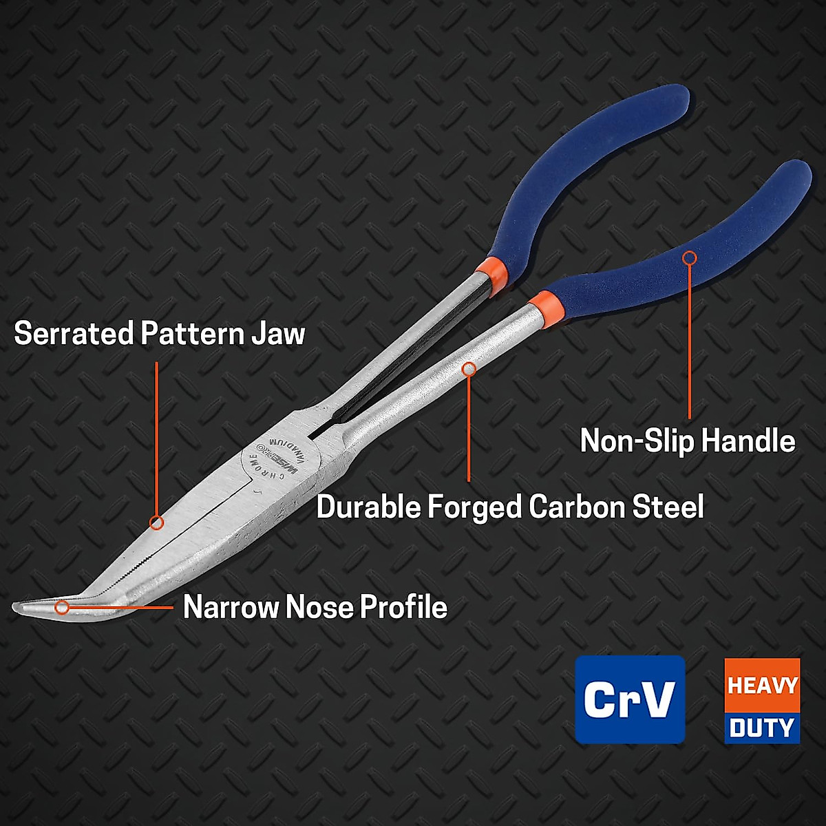 WISEPRO Long Reach 11inch/16inch Plier 3-Piece Set – 90-Degree Angle, 45-Degree Angle And Straight Needle Nose