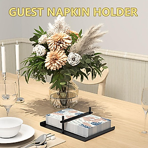 STWWO Napkin Holder for Bathroom, Guest Towel Holder Tray for Bathroom, Metal Guest Napkin Holder with Weighted Center Bar, Rectangle Disposable Hand Towel Tray for Guest Room, Table, Kitchen, Black