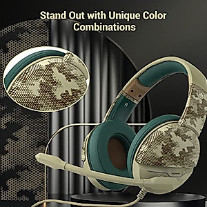 NUBWO N8 Gaming Headset for PC, PS4, Xbox One, PS5 Headset with Mic, Bendable Cardioid Microphone, Soft Memory Earmuffs for Laptop - Desert Camouflage