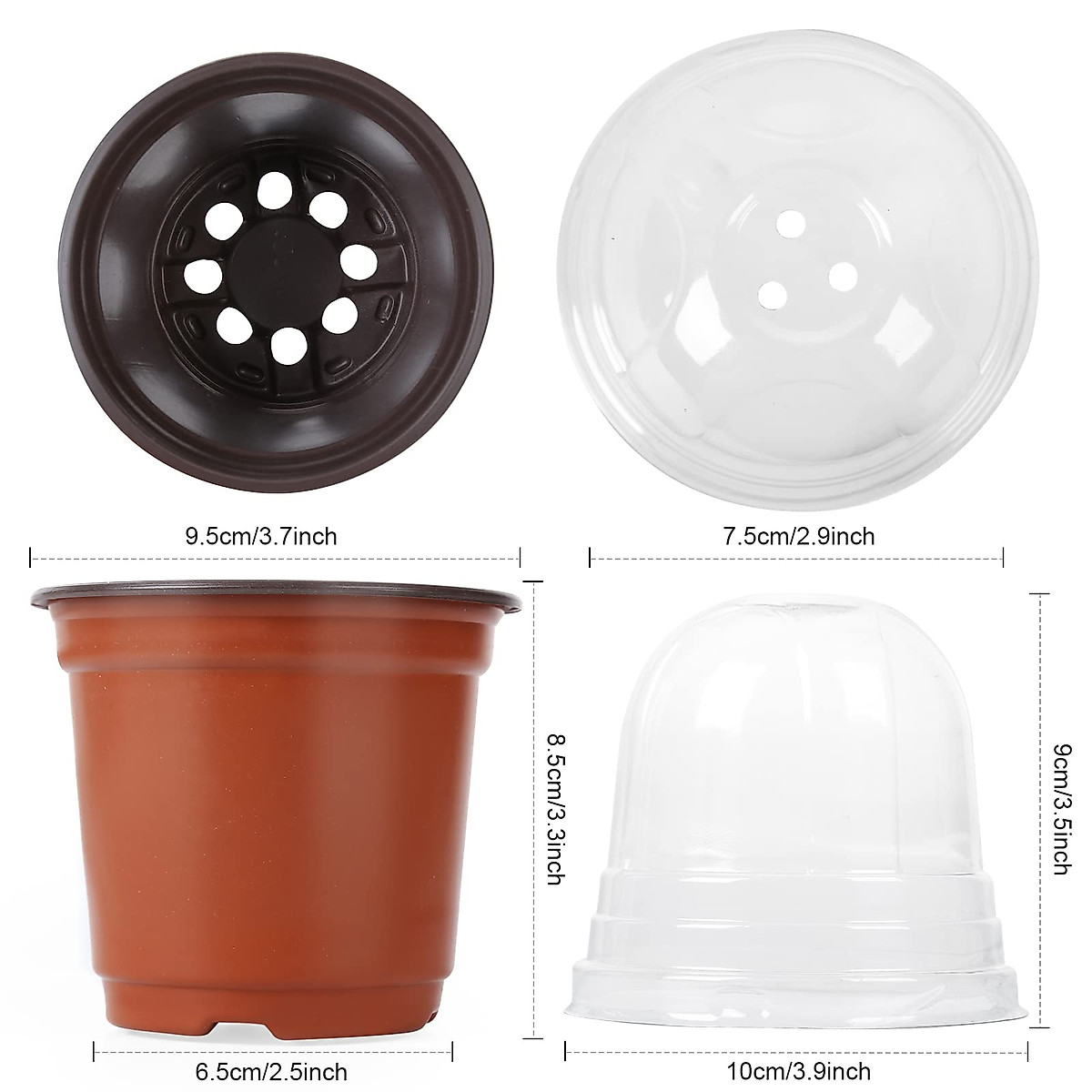 JERIA 60 Sets 4" Plastic Plant Nursery Pots with Humidity Domes,(60 Pots + 60 Clear Lids),Seedling,Flower Plant Container and Seed Starting Pots with 100pcs Plant Labels