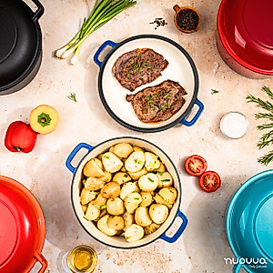 Pre-Seasoned Cast Iron Dutch Oven Casserole Pot - Cast Iron Skillet Lid – 2 in 1 Cooking Cookware Pan Set – Dutch Oven Pot with Lid – Black, 5 Quarts, 26cm – by Nuovva