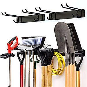 MOOMSINE Garden Tool Organizer Wall Mount, Garage Organization Yard Tools Storage Rack, Hangers for Folding Chair & Ladder, Shovel & Rake Holder, Heavy Duty Steel Hooks Holds 280 Lbs (33 Inch 4 Hooks)