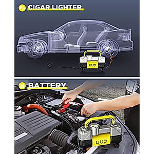 UUP Tire Inflator Air Compressor, 150PSI 12V DC Double Cylinders Heavy Duty Portable Air Pump w/Emergency LED Light for Truck, SUV, Car, RV