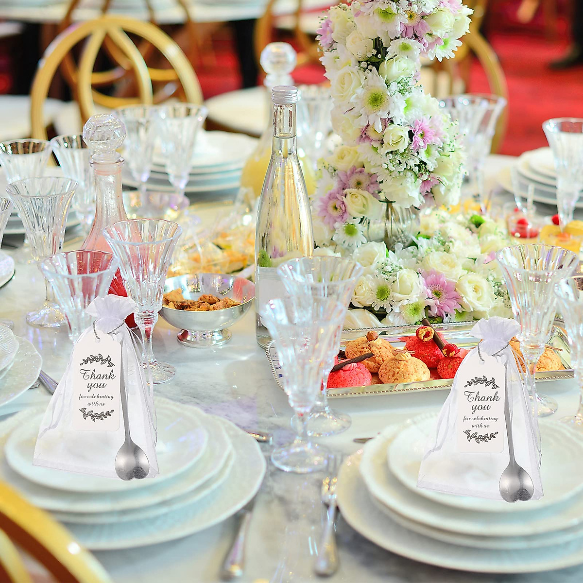 50 Sets Heart Shaped Tea Spoons Wedding Favor for Guests 5.63'' Heart Shaped Mini Spoons Creative Love Spoons with Sheer Bags Labels for Wedding Guest Souvenir Bridal Shower Tea Party Favors (White)