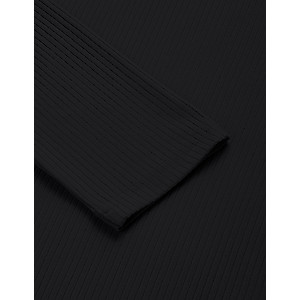 MEROKEETY Women Long Sleeve Slim Fit Crop Shirt Ribbed Knit Tops Casual Round Neck Y2K Tees Black Medium