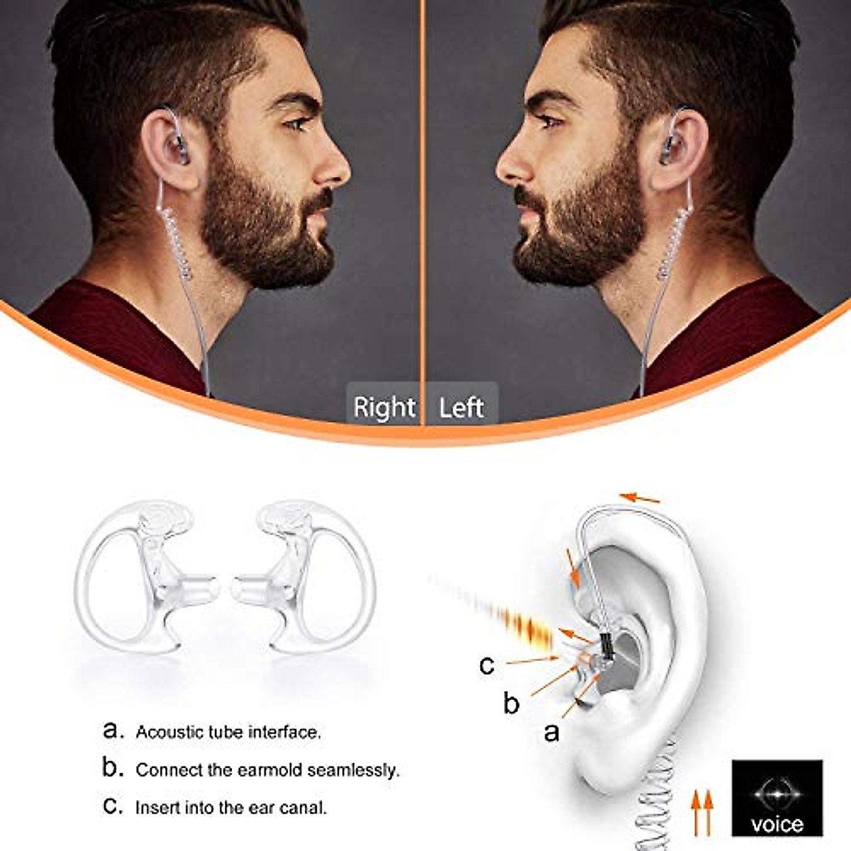 Zeadio Radio Replacement Earmold Earpiece, Soft Silicone Earmould Earbud Earplug for Walkie Talkie Acoustic Earpiece Headset, Two-Way Radio Coil Tube Audio Kits - Clear [8-Pair]