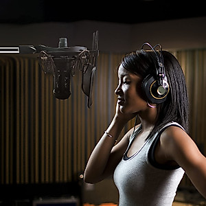 Mictop Universal Microphone Shock Mount with Pop Filter for All Microphones Size at 21mm-62mm, Includes Anti-Vibration Mic Holder and Pop Filter (Black)