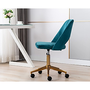 ZHENGHAO Modern Armless Desk Chair Vanity Stool for Teen Girls, Hollow Back Task Chair Study Chair Sewing Chair with Gold Base for Home OfficeBedroomLiving Room (Green)