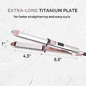 Rozamor Professional Flat Iron Hair Straightener, Titanium Hair Straightening, Double Side Fast Heating Hair Tools, Pink 2 in 1 Hair Straightener Curler for All Hairstyles, Gift for Girls Women