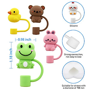 Straw Cover Cap for Stanley Cup,Silicone Straw Topper Compatible with 30&40 Oz Tumbler with Handle,10mm 0.4in Dust-Proof Reusable Straw Tips Lids (5Pcs Straw Cover Animal shape)