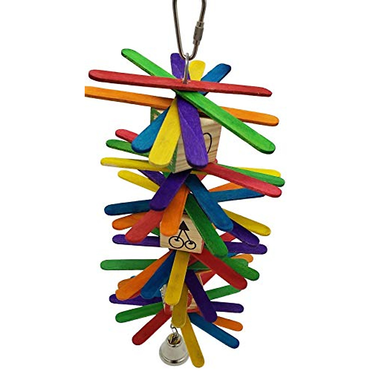 Tropical Chickens Chewing Stick with Wood Block Toy - Multicolored Natural Eco-Friendly Enrichment Toy with Bell for Bird Enrichment Conure Lovebird Cockatiels Small and Medium Birds