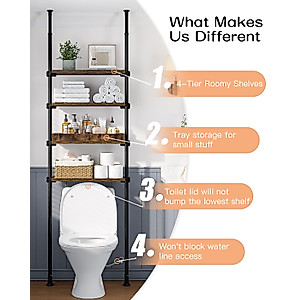 ALLZONE 4-Tier Over The Toilet Storage Shelf, Wood Bathroom Organizer Over Toilet Cabinet with Adjustable Shelf, Versatile Rack Fits Most Tight Space, Easy Assembly, 92" to 116" Height, Rustic Brown