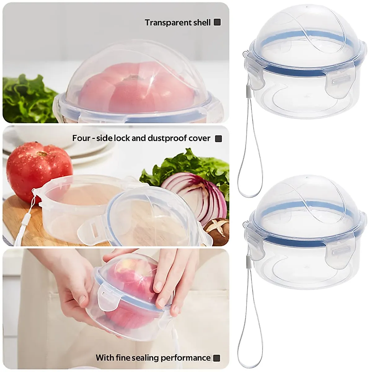 EMVANV 2 PCs Small Fruit & Vegetable Storage Containers With Lid, Onion & Tomato Lemon Apple Produce Saver Holder, Portable Savers, Transparent