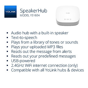 YoLink LoRa Smart Outdoor Contact Sensor & SpeakerHub Starter Kit: SpeakerHub Audio hub, (2) Gate & Shed Door Sensors, Email/SMS/Push Alerts, 1/4 Mile Open Air Range, Alexa, IFTTT, Home Assistant