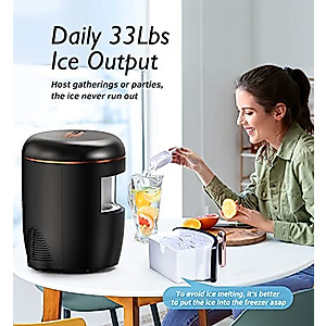 33Lbs Ice Maker Countertop, 10 Ice Cube Ready in 8-9 Mins, Crystal Clear Ice, 33Lbs/24H, Self-Cleaning Clear Ice Maker Machine, 2 Sizes Ice Cube Maker, Ice Scoop/Basket/Hook, for Home Camping Party RV