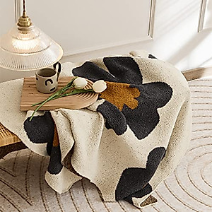 GunziStreet Blanket Throw Big Flower Pattern Fuzzy Warm Fleece Microfiber for Couch Chairs Sofa Baby Home Decorative All Season (Chen Grey, 47'' x 59'')