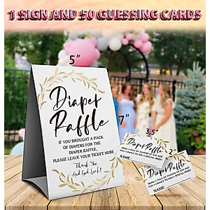 Golden leaves Diaper Raffle Sign,Baby Shower Game,Diaper Raffle Kit,Baby Shower Invitation Set-1 Sign and 50 Guessing Cards(5A)